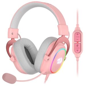 redragon h510 zeus-x rgb pink wired gaming headset - 7.1 surround sound - 53mm audio drivers in memory foam ear pads w/durable fabric cover- multi platforms headphone - usb powered for pc/ps4/ns