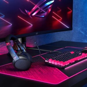 ASUS ROG Strix Go 2.4 Electro Punk Wireless Gaming Headphones with USB-C 2.4 GHz Adapter | Ai Powered Noise-Cancelling Microphone | Over-ear Headphones for PC, Mac, Nintendo Switch, and PS4