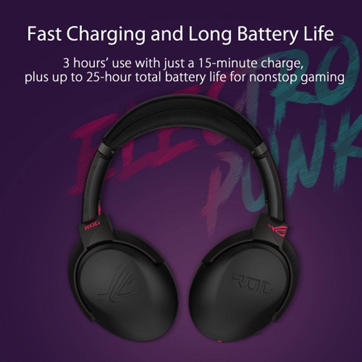 ASUS ROG Strix Go 2.4 Electro Punk Wireless Gaming Headphones with USB-C 2.4 GHz Adapter | Ai Powered Noise-Cancelling Microphone | Over-ear Headphones for PC, Mac, Nintendo Switch, and PS4