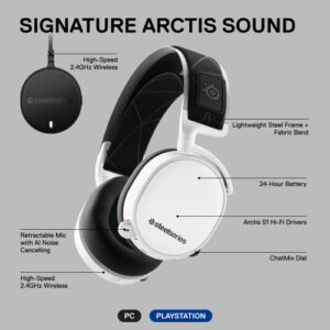 SteelSeries Arctis 7 - Lossless Wireless Gaming Headset with DTS Headphone: X v2.0 Surround - For PC and PlayStation 4 - White