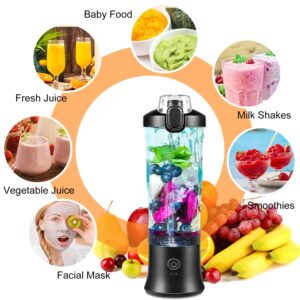 Portable Blender,Personal Size Blender for Shakes and Smoothies with 6 Blades,20 Oz Mini fresh juicer Blender Cup USB rechargeable with Travel Lid for Home,Office & Gym (Black)