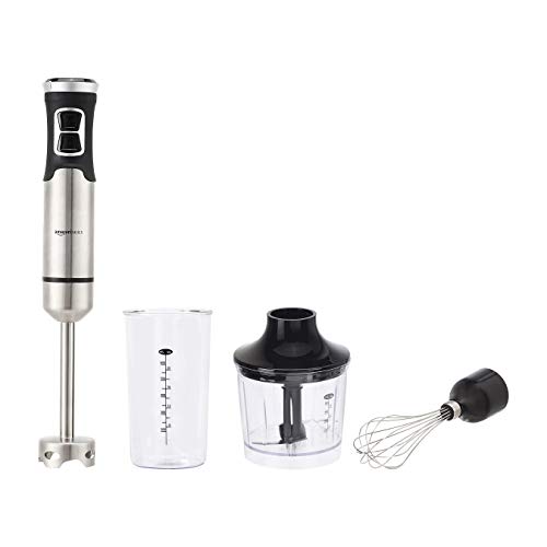 Amazon Basics 500 Watt Multi-Speed Immersion Hand Blender with Attachments, Silver