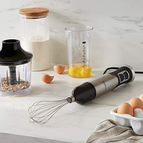 Amazon Basics 500 Watt Multi-Speed Immersion Hand Blender with Attachments, Silver