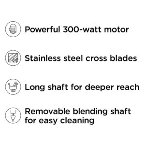 Chefman Immersion Stick Hand Blender with Stainless Steel Blades, Powerful Electric Ice Crushing 2-Speed Control Handheld Food Mixer, Purees, Smoothies, Shakes, Sauces & Soups, Grey