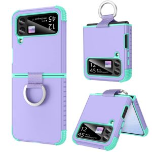 bentoben samsung galaxy z flip 3 case 5g case, heavy duty 2 in 1 full body rugged shockproof protection cover with ring girls women boy men covers for galaxy z flip 3 6.7”, purple/mint