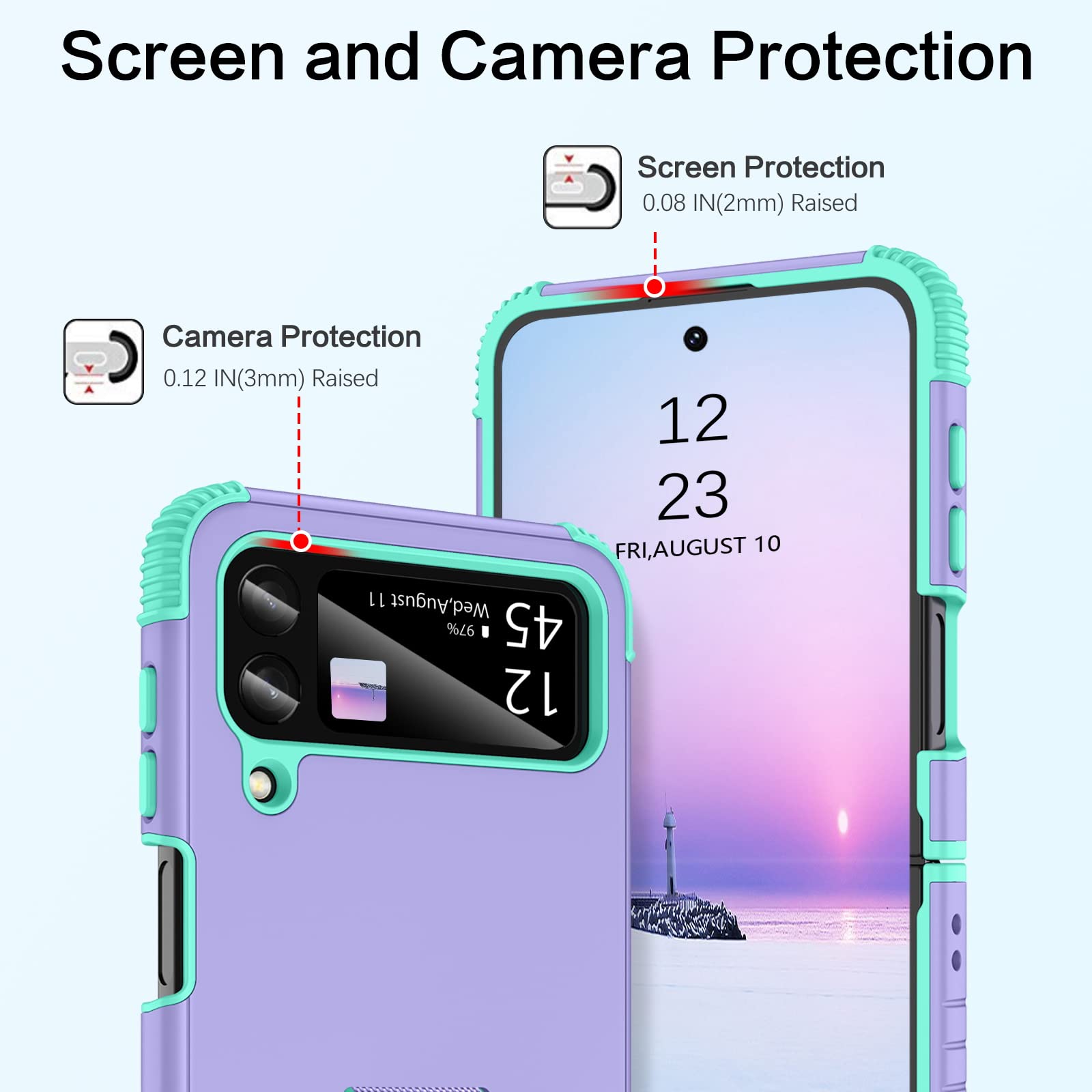 BENTOBEN Samsung Galaxy Z Flip 3 Case 5G Case, Heavy Duty 2 in 1 Full Body Rugged Shockproof Protection Cover with Ring Girls Women Boy Men Covers for Galaxy Z Flip 3 6.7”, Purple/Mint