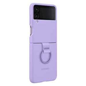 SAMSUNG Galaxy Z Flip 4 Silicone Cover with Ring, Protective Phone Case with Finger Loop, Matte Finish, Bold Style, Handheld Design, US Version, Bora Purple