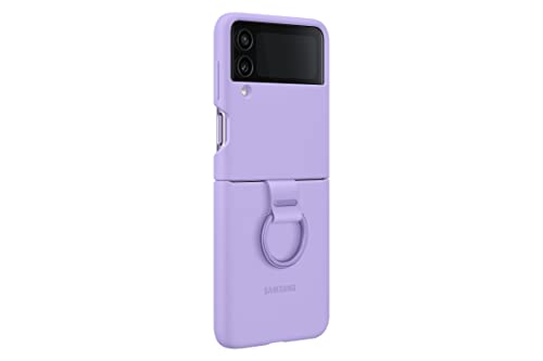 SAMSUNG Galaxy Z Flip 4 Silicone Cover with Ring, Protective Phone Case with Finger Loop, Matte Finish, Bold Style, Handheld Design, US Version, Bora Purple