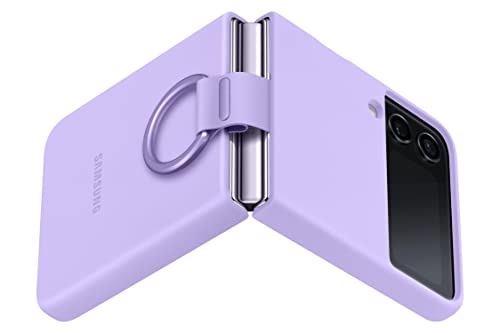 SAMSUNG Galaxy Z Flip 4 Silicone Cover with Ring, Protective Phone Case with Finger Loop, Matte Finish, Bold Style, Handheld Design, US Version, Bora Purple