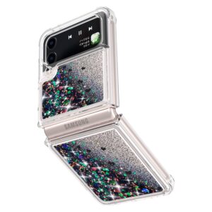 fcclss cell phone case for samsung galaxy z flip 4 case, samsung z flip 4 case glitter sparkle quicksand flowing floating liquid case heavy duty shockproof for women girls men, black