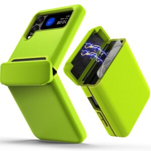 compatible with samsung galaxy z flip 4 case wallet with hinge protection [ card slot ] for galaxy z flip 4 5g case with card holder shockproof protective tpu silicone (neon green)