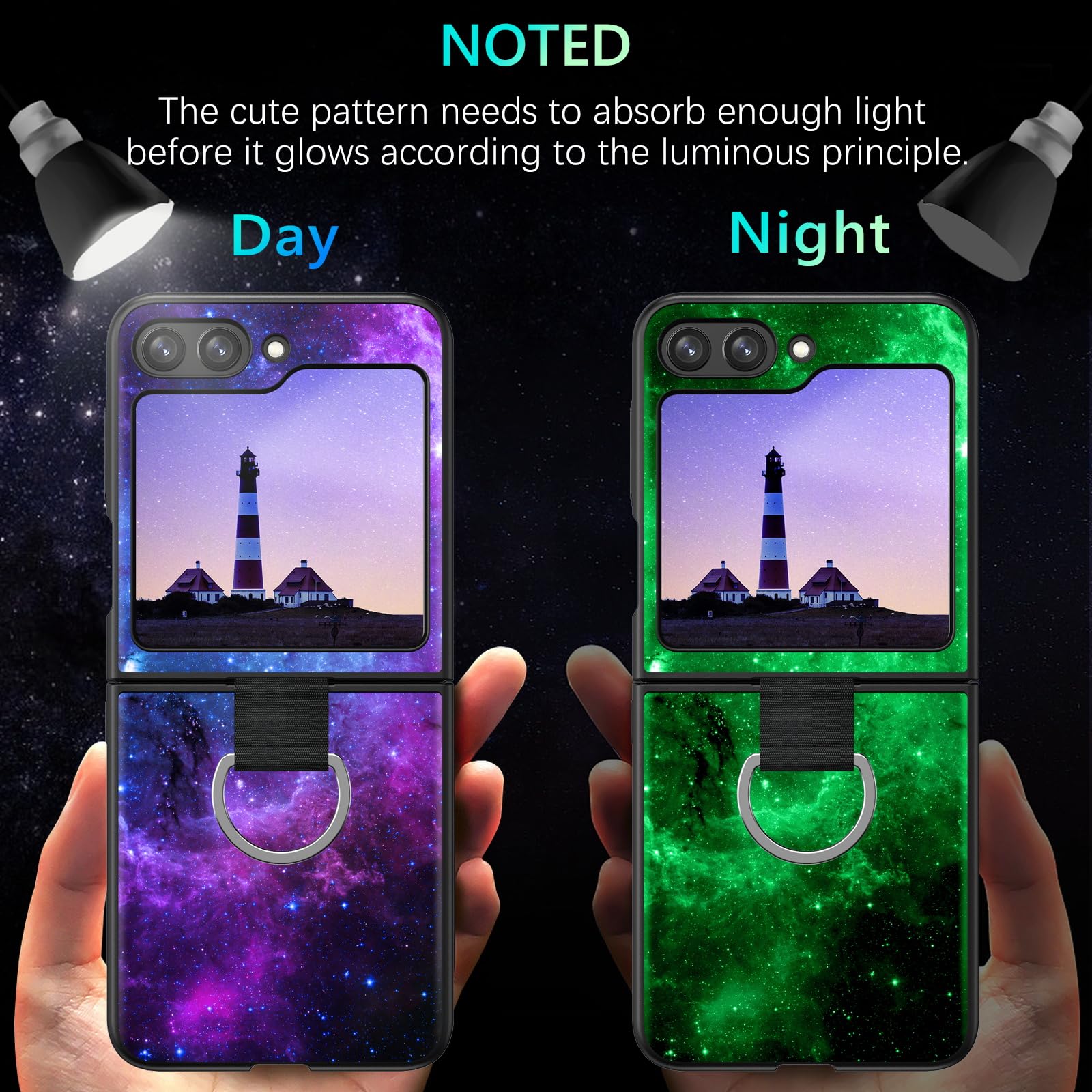 GUAGUA Compatible with Samsung Galaxy Z Flip 5 5G Case 6.7 Inch Glow in The Dark, Noctilucent Luminous Space Nebula Slim Fit Cover Protective Anti Scratch Phone Case for Galaxy Z Flip5, Blue Nebula