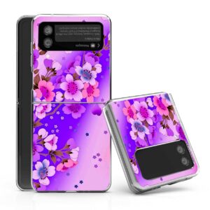 bcov galaxy z flip 3 5g case, purple cherry blossom anti-scratch solid hard case protective shookproof phone cover for samsung galaxy z flip 3 5g