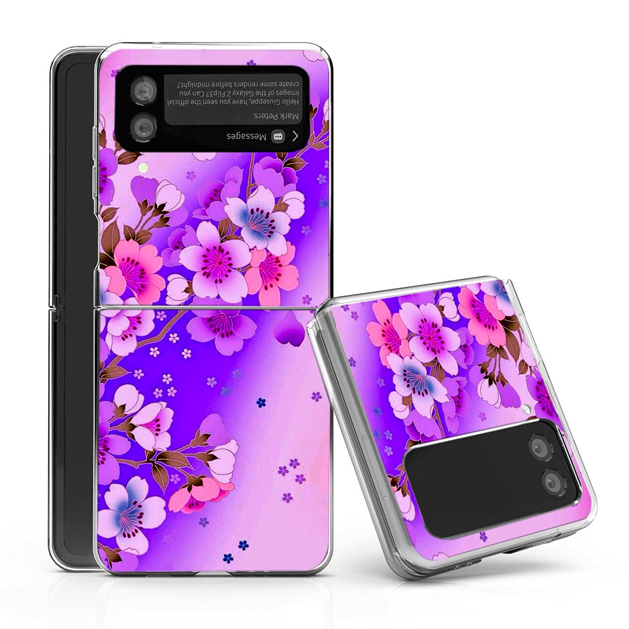 Bcov Galaxy Z Flip 3 5G Case, Purple Cherry Blossom Anti-Scratch Solid Hard case Protective Shookproof Phone Cover for Samsung Galaxy Z Flip 3 5G