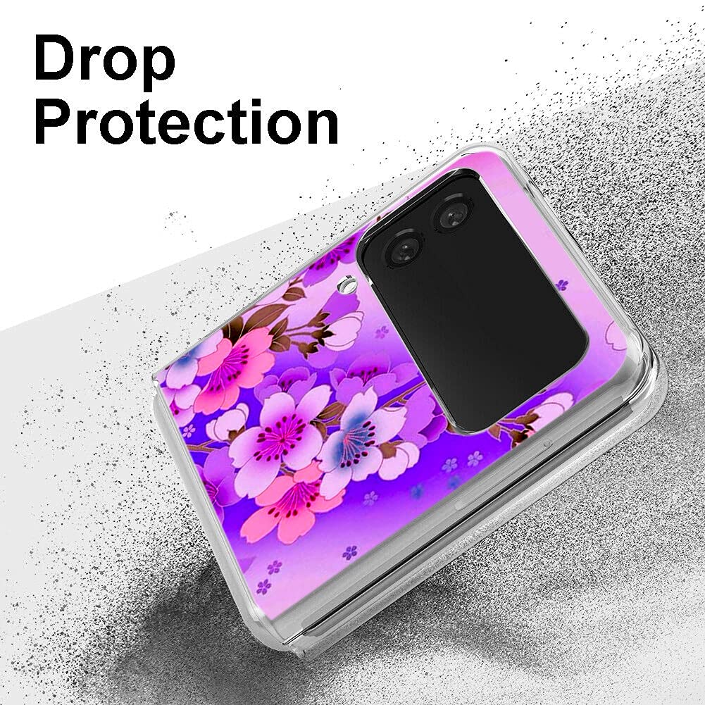 Bcov Galaxy Z Flip 3 5G Case, Purple Cherry Blossom Anti-Scratch Solid Hard case Protective Shookproof Phone Cover for Samsung Galaxy Z Flip 3 5G