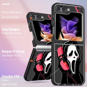 Toycamp for Samsung Galaxy Z Flip 5 Case with Ring Holder, Cute Fun Funny Skull Skeleton Scary Face Designed Shockproof Protective Designer Phone Cases for z flip 5 for Women Girls Boys Teens Kids