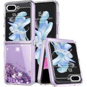 case for samsung z flip 5 case glitter, samsung galaxy z flip 5 case glitter shiny bling sparkle liquid floating quicksand cover soft tpu slim shockproof protective phone case for women girls, purple