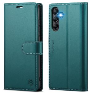 flipalm for samsung galaxy a14 5g wallet case with rfid blocking credit card holder, pu leather folio flip kickstand protective shockproof cover women men for samsung a14 phone case(blue-green)