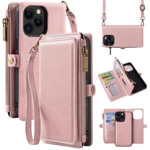 mincyb for iphone 15 plus wallet case with card holder (12 card slots) - pu leather case for women & men, wireless charging, detachable magnetic, crossbody strap, shockproof protective phone cover.