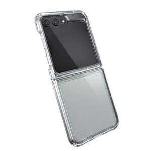 speck clear samsung galaxy z flip 5 case - foldable, scratch resistant & drop protection - anti-yellowing clear phone case for galaxy z flip 5 - presidio perfect-clear