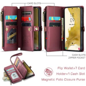 Defencase for Samsung Galaxy S23 Case, 【RFID Blocking】 for Galaxy S23 Case Wallet for Women Men with Card Holder, Durable Leather Magnetic Flip Strap Phone Case for Samsung S23 6.1", Purple Red