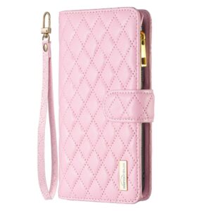 supwall wallet case compatible for iphone 13 pro | flip leather case with removable wristlet strap and 9 card holder | magnetic closure case with zipper for men women | pink