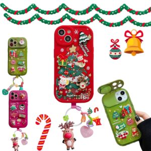 lelebear christmas phone case, christmas tree pendant flip mirror case cover suitable for iphone 15 14 13 12 series (holiday red, 12 pro max)