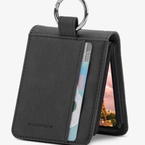 GOOSPERY Card Wallet Ring Case Compatible with Galaxy Z Flip 4 Case, Card Holder Pocket Storage Premium PU Leather Key Ring Wallet Cover, Black