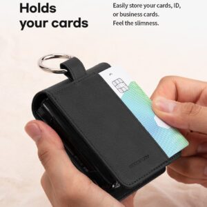 GOOSPERY Card Wallet Ring Case Compatible with Galaxy Z Flip 4 Case, Card Holder Pocket Storage Premium PU Leather Key Ring Wallet Cover, Black