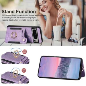 JanCalm for Pixel 8 Pro Case,Card Holder Wallet for Google Pixel 8 Pro Case,Ring Stand,RFID-Blocking,Wrist Strap,Camera Protector,Leather Protective Magnetic Flip Cover (Purple, 8 Pro 6.7 Inches)