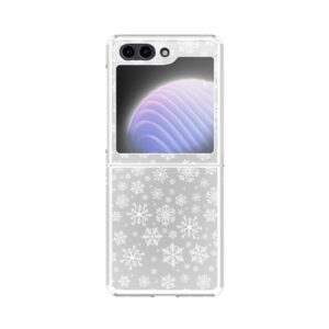 peachy life compatible with samsung galaxy z flip 5 case, christmas pattern with winter snowflake style pc protective clear case (big snowflakes)