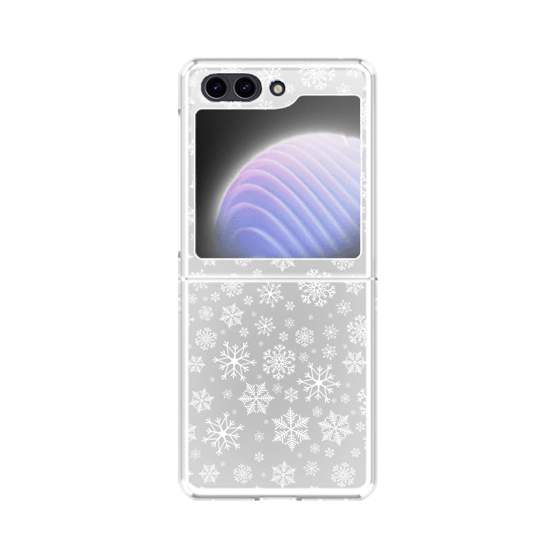 Peachy Life Compatible with Samsung Galaxy Z Flip 5 Case, Christmas Pattern with Winter Snowflake Style PC Protective Clear Case (Big Snowflakes)