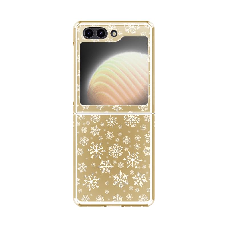 Peachy Life Compatible with Samsung Galaxy Z Flip 5 Case, Christmas Pattern with Winter Snowflake Style PC Protective Clear Case (Big Snowflakes)