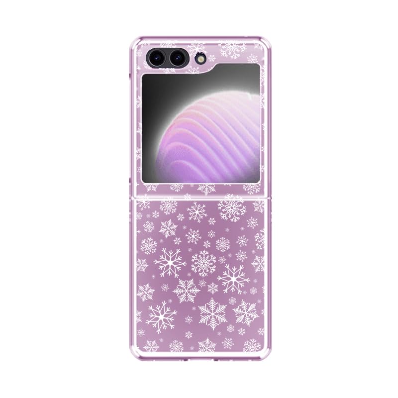 Peachy Life Compatible with Samsung Galaxy Z Flip 5 Case, Christmas Pattern with Winter Snowflake Style PC Protective Clear Case (Big Snowflakes)