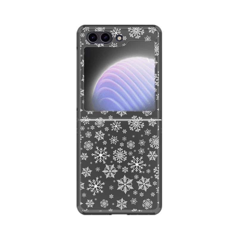 Peachy Life Compatible with Samsung Galaxy Z Flip 5 Case, Christmas Pattern with Winter Snowflake Style PC Protective Clear Case (Big Snowflakes)