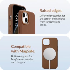 LONLI Classic - (for iPhone 15) - European Nappa Leather Phone Case - Smoothen and Soften Over Time - Compatible with Magsafe - Saddle Brown