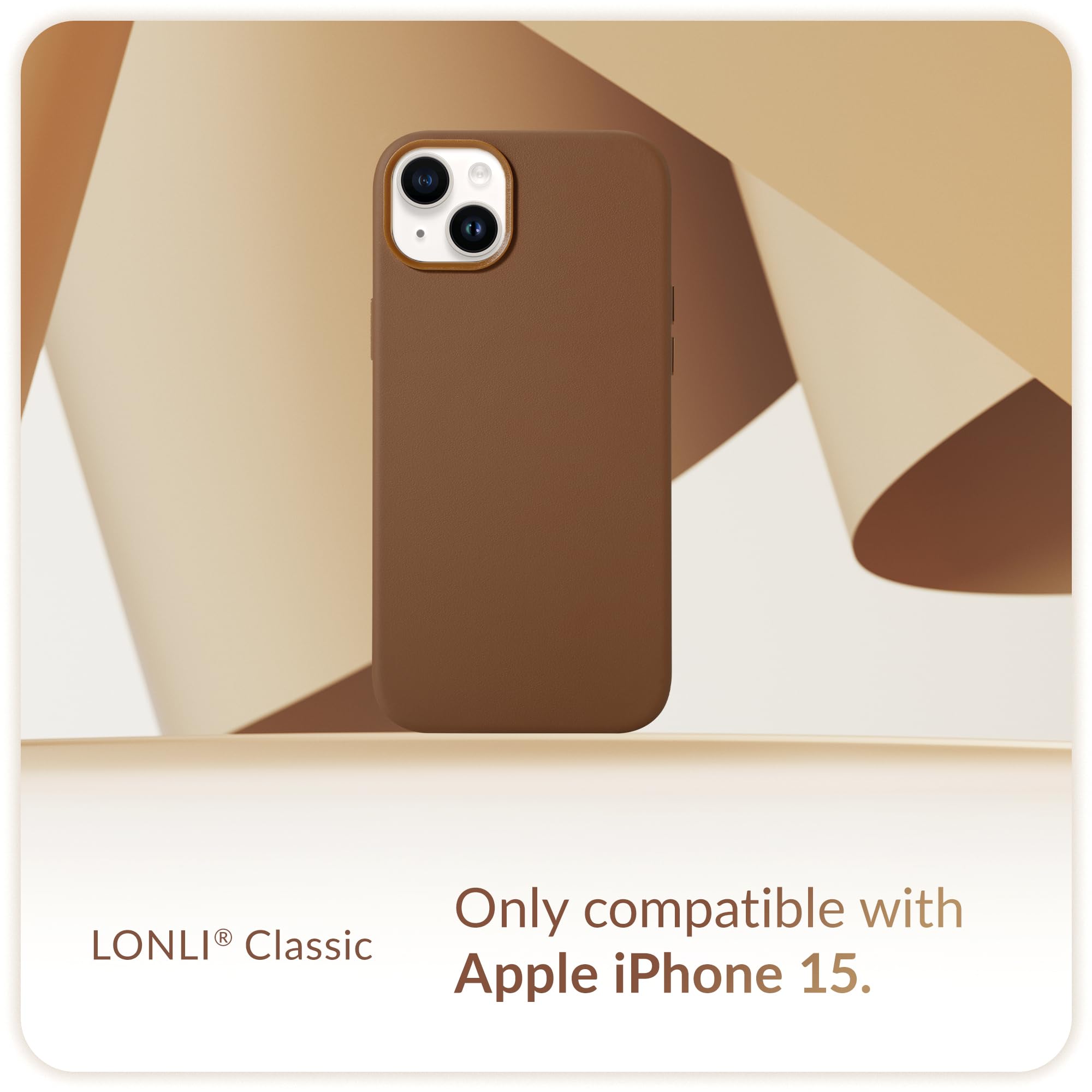 LONLI Classic - (for iPhone 15) - European Nappa Leather Phone Case - Smoothen and Soften Over Time - Compatible with Magsafe - Saddle Brown