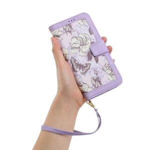 Rnrieyta Miagon Flip Case for Samsung Galaxy S23 Ultra,Lovely Flower PU Leather Wallet Phone Folio Case Magnetic Protective Cover with Stand Function Card Slots,Purple