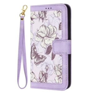 rnrieyta miagon flip case for samsung galaxy s23 ultra,lovely flower pu leather wallet phone folio case magnetic protective cover with stand function card slots,purple