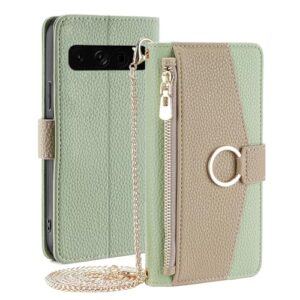 lefeda wallet case for google pixel 8 pro/pixel 8, luxury fashion flip purse leather cover with card slots crossbody shoulder strap with mirror,green,8