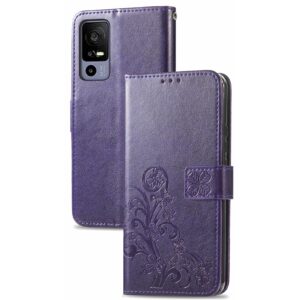 futanwei for lively jitterbug smart4 flip case with card holder, [flower pattern] [built-in 3 credit card slots][magnetic closure] [kickstand feature] luxury pu leather women's wallet case, purple