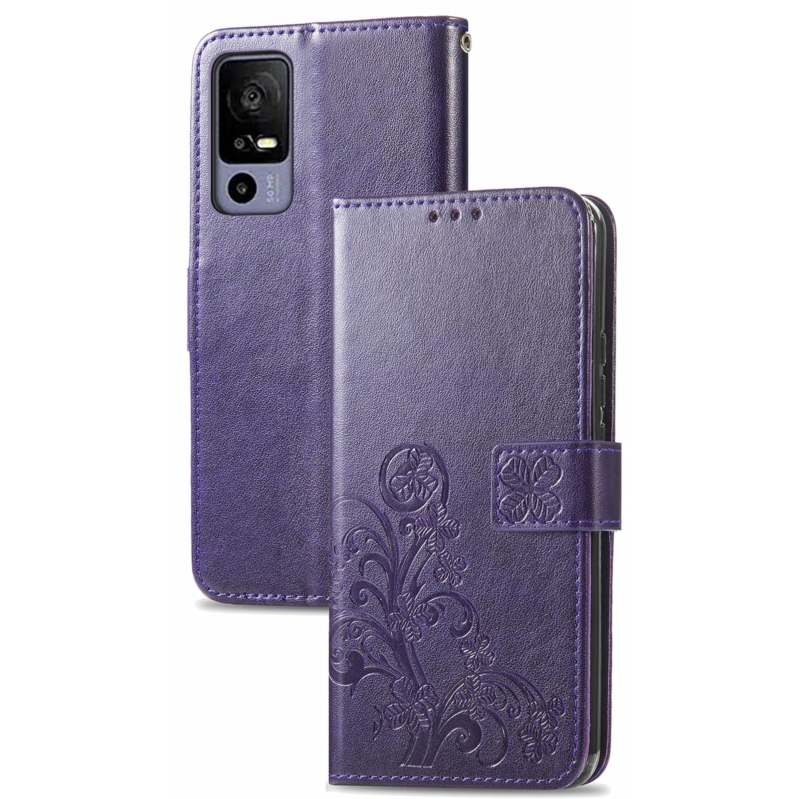 Futanwei for Lively Jitterbug Smart4 Flip Case with Card Holder, [Flower Pattern] [Built-in 3 Credit Card Slots][Magnetic Closure] [Kickstand Feature] Luxury PU Leather Women's Wallet Case, Purple