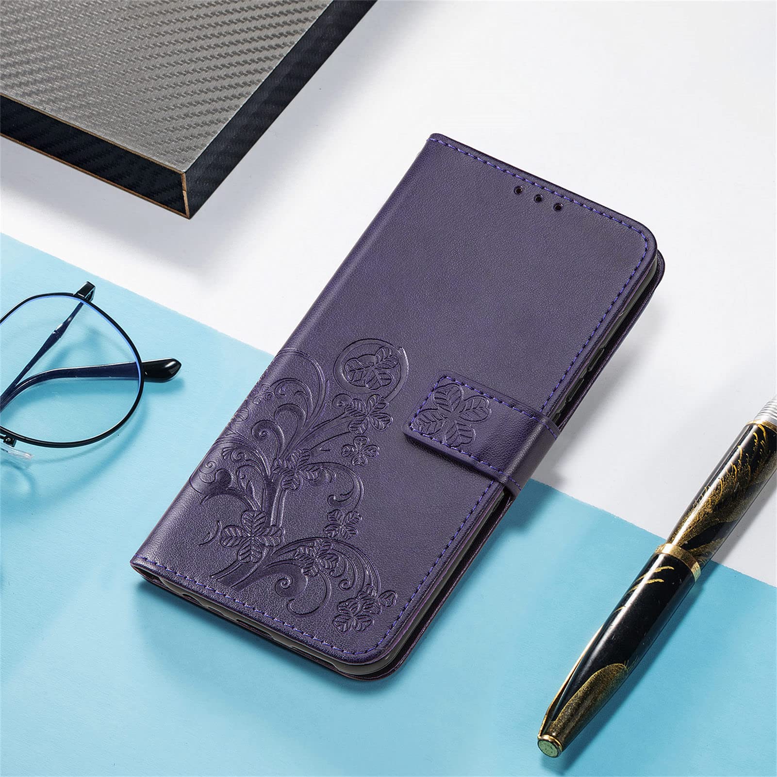 Futanwei for Lively Jitterbug Smart4 Flip Case with Card Holder, [Flower Pattern] [Built-in 3 Credit Card Slots][Magnetic Closure] [Kickstand Feature] Luxury PU Leather Women's Wallet Case, Purple