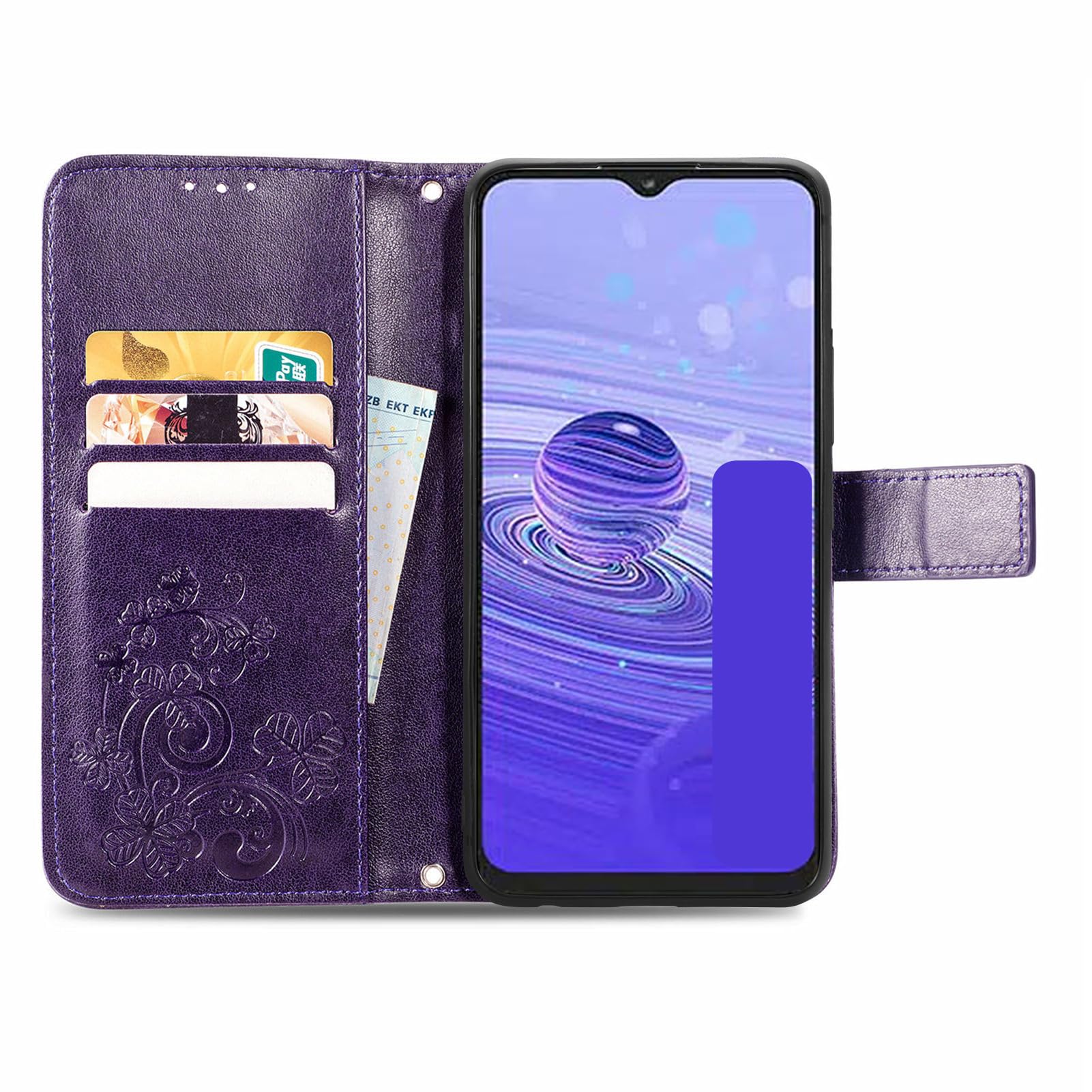 Futanwei for Lively Jitterbug Smart4 Flip Case with Card Holder, [Flower Pattern] [Built-in 3 Credit Card Slots][Magnetic Closure] [Kickstand Feature] Luxury PU Leather Women's Wallet Case, Purple