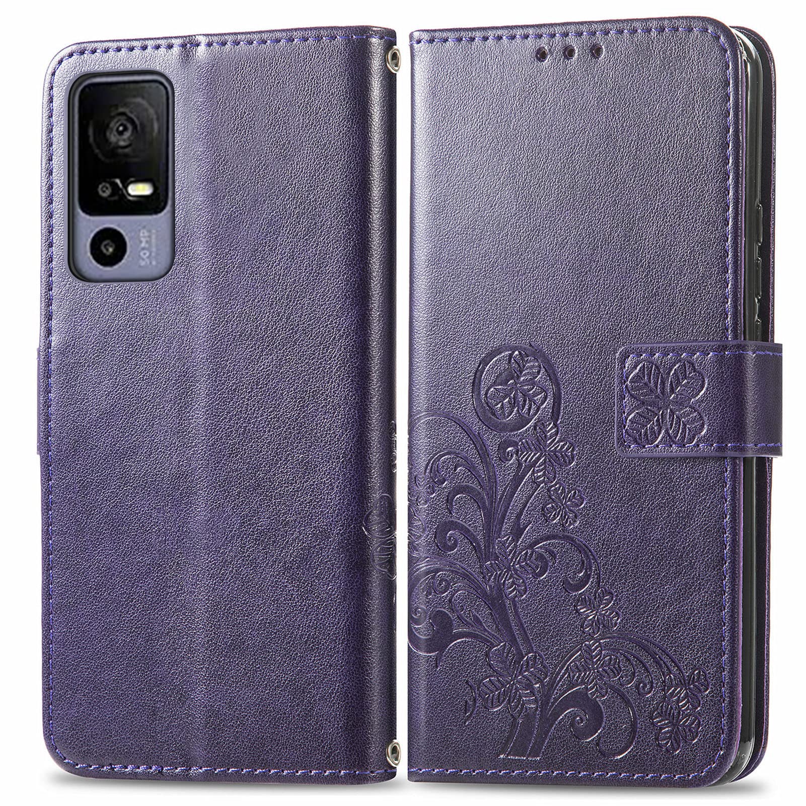 Futanwei for Lively Jitterbug Smart4 Flip Case with Card Holder, [Flower Pattern] [Built-in 3 Credit Card Slots][Magnetic Closure] [Kickstand Feature] Luxury PU Leather Women's Wallet Case, Purple