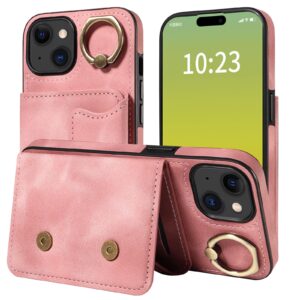 ajdse for iphone 15 case, [3-in-1] shockproof leather wallet case with card holder and kickstand function and 3 card slots [magnetic buckle design] (pink, for iphone 15)