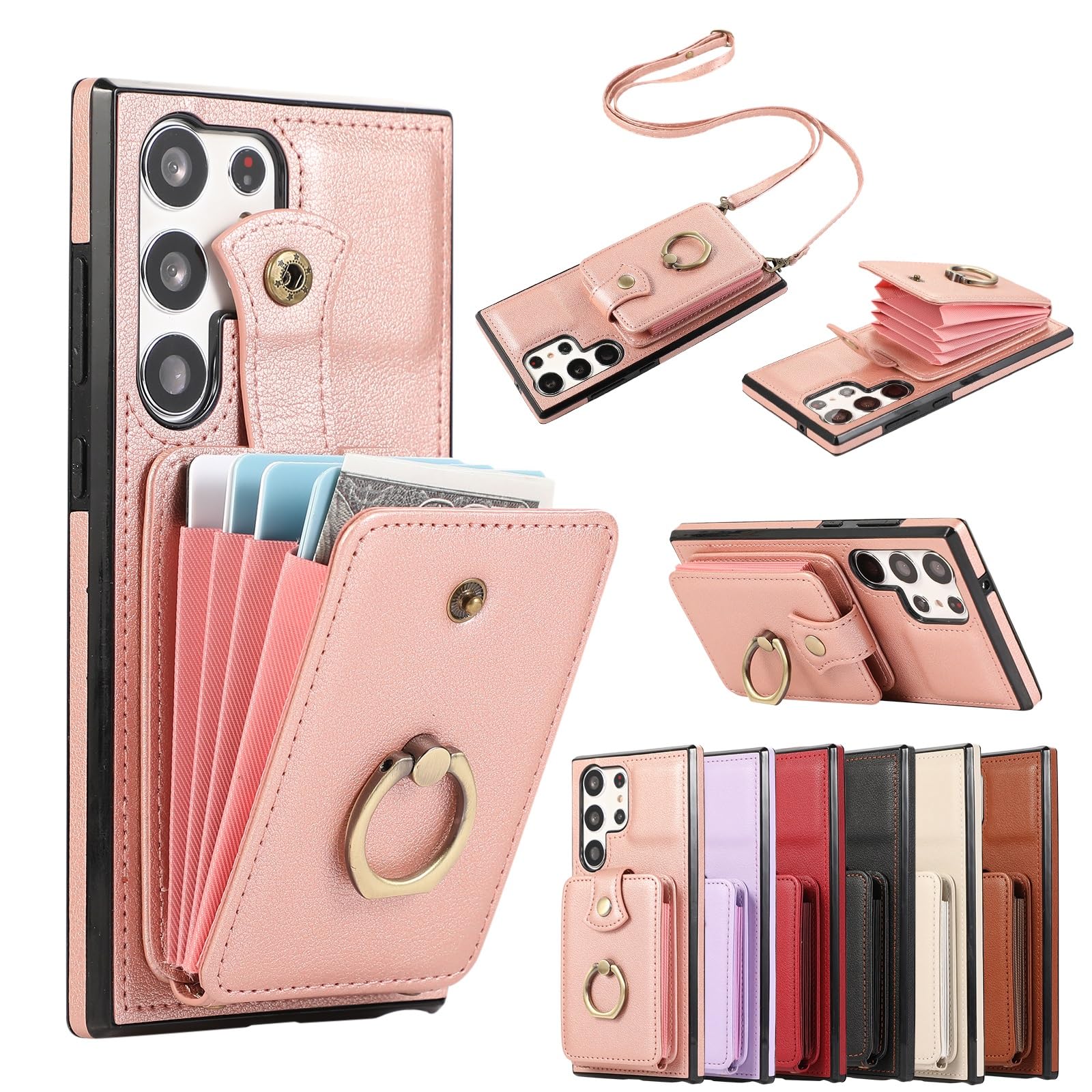 Phone Flip Case Premium Leather 2 in 1 Wallet Case Compatible with Samsung Galaxy A12 5G,Magnetic Closure Purse W Rotation Ring Stand/Card Slots Holde/Lanyard Crossbody Shockproof Protective Phone Cas