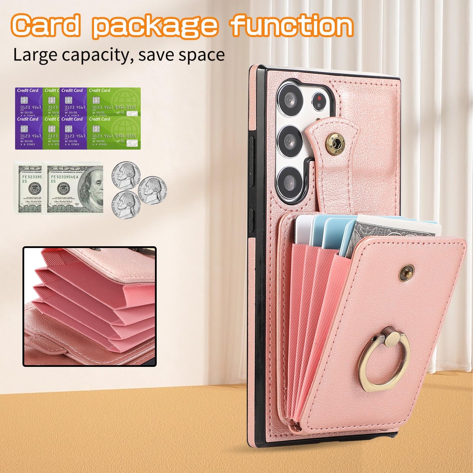 Phone Flip Case Premium Leather 2 in 1 Wallet Case Compatible with Samsung Galaxy A12 5G,Magnetic Closure Purse W Rotation Ring Stand/Card Slots Holde/Lanyard Crossbody Shockproof Protective Phone Cas