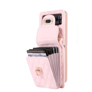 for samsung galaxy z flip 5 wallet case with card holder, rhombus crossbody lanyard pu leather wallet for women men protective case,pink,for samsung z flip 3