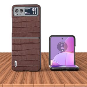 damondy for motorola razr 2023 case,consumer cellular motorola razr 2023 phone case, slim thin crocodile pattern leather protective flip cover case compatible with motorola razr 2023 -brown